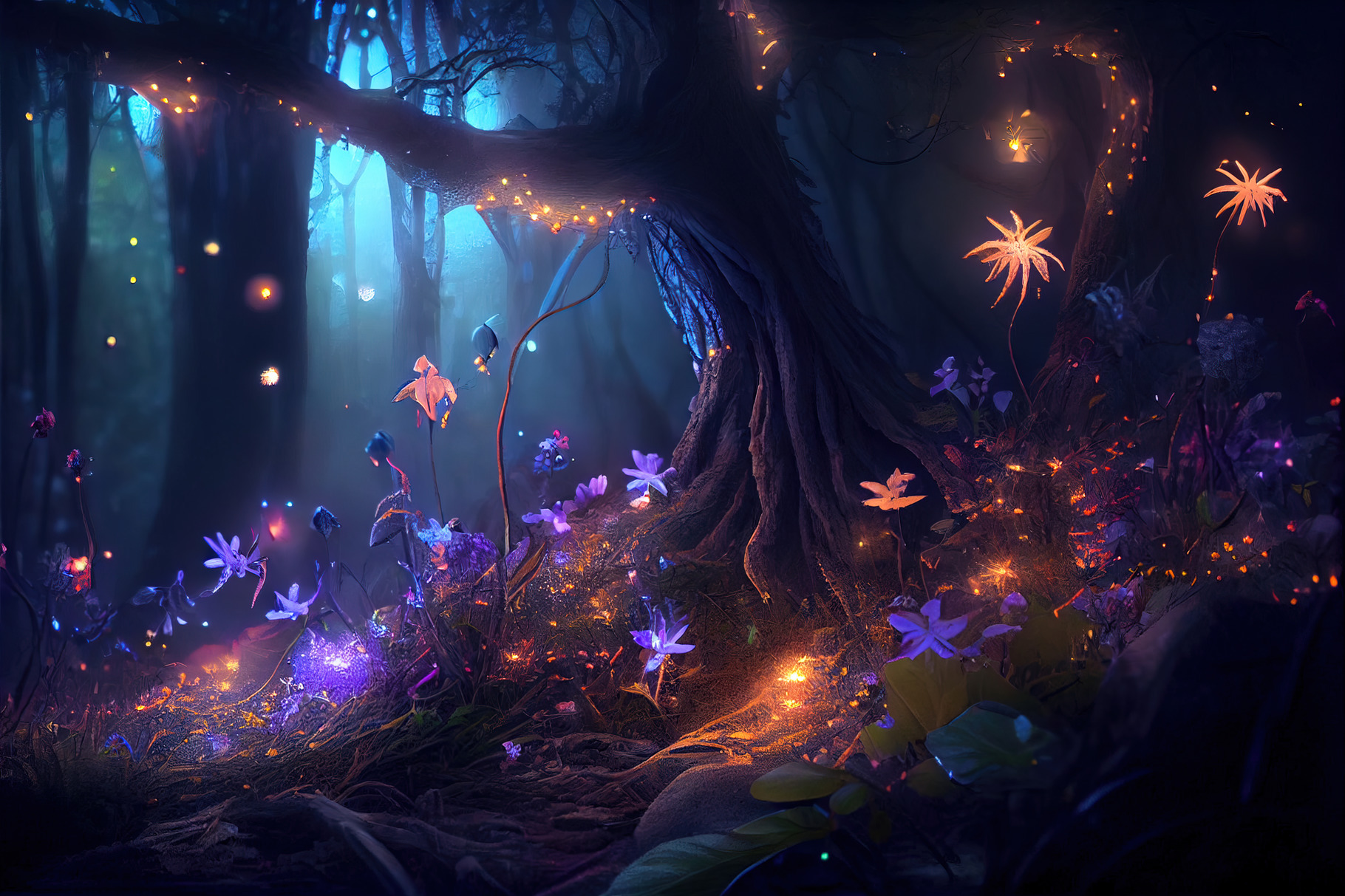 Fairy forest at night, an Illustration by Lopatin Photo