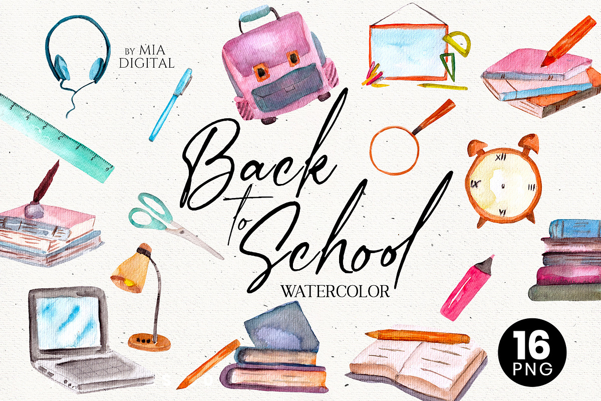 Back to School Watercolor Clipart
