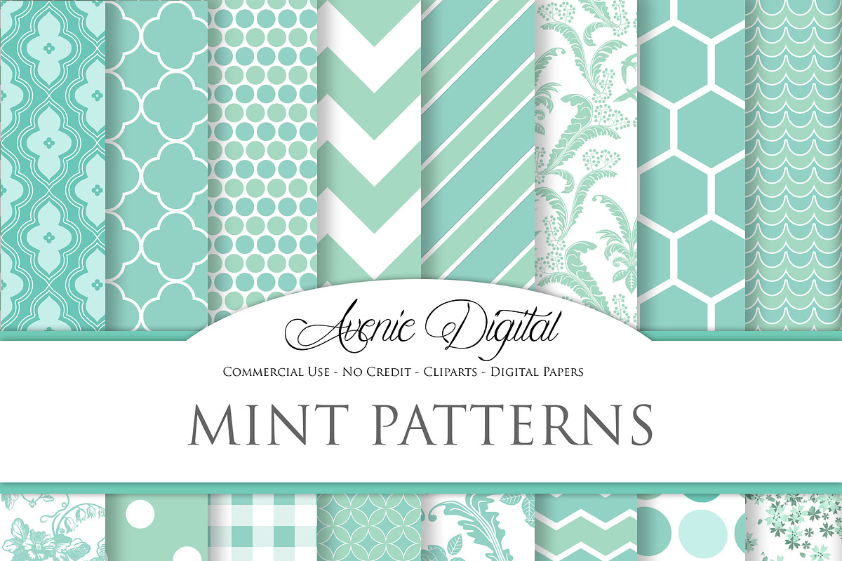 Mint Digital Papers, a Pattern Graphic by Avenie Digital