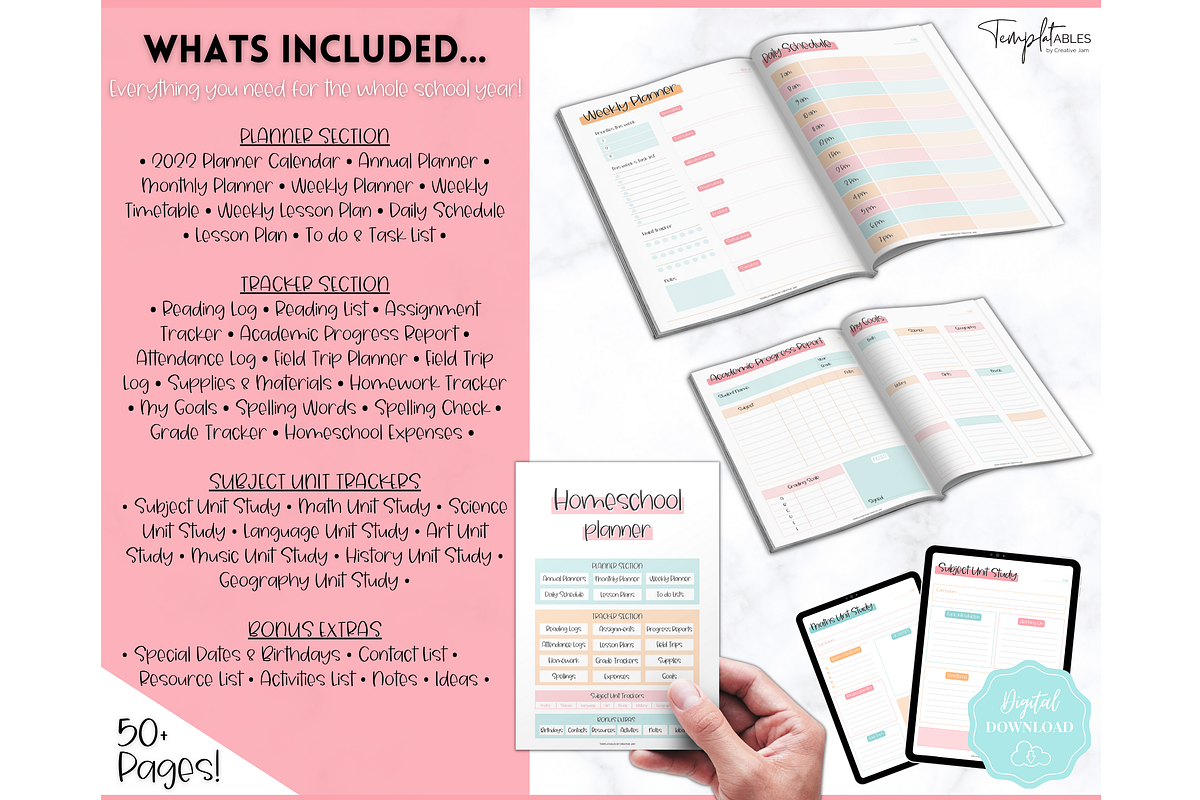 Homeschool Planner Printable - 50 pgs | Colorful