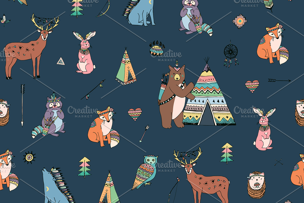 Tribal Animals, a Pattern Graphic by GooseFrol