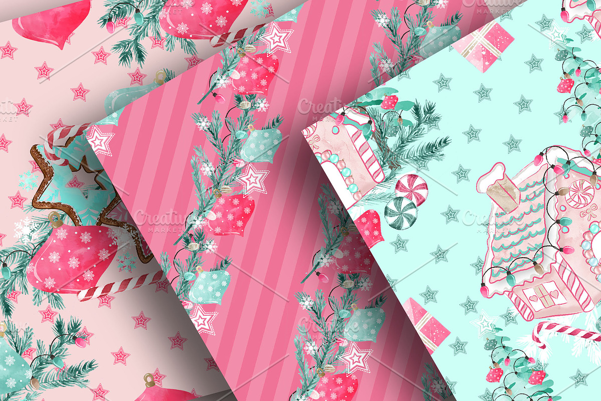 Peppermint Christms digital papers, a Pattern Graphic by designloverstudio