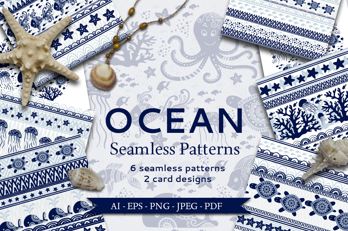 Ocean Seamless Patterns, a Pattern Graphic by Elinorka