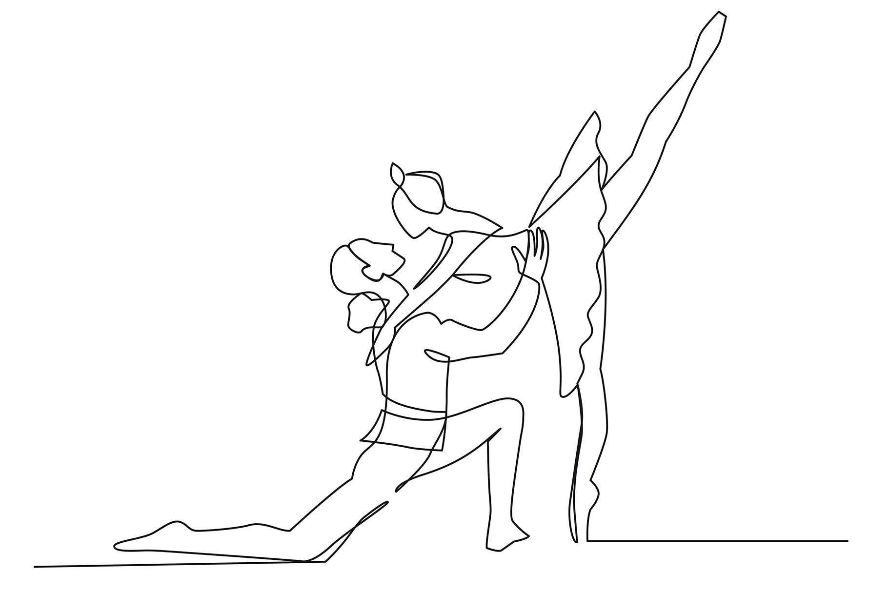 Couple ballet dancers one line, an Illustration by Samui-Art