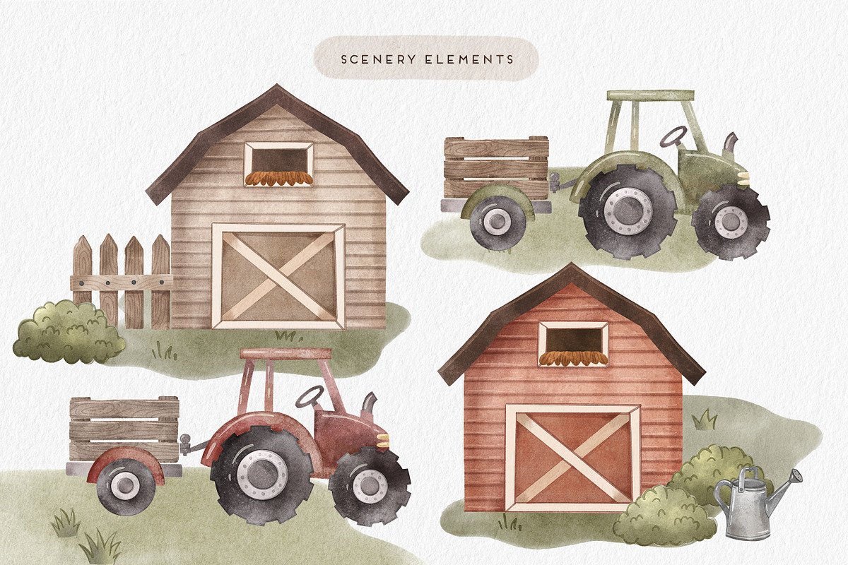 Cute Farm Watercolor Clipart, an Animal Illustration by Point and Poem