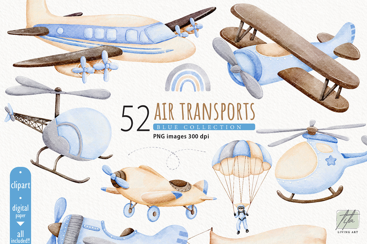 Watercolor Air Transport Clipart, a Transportation Illustration by ...