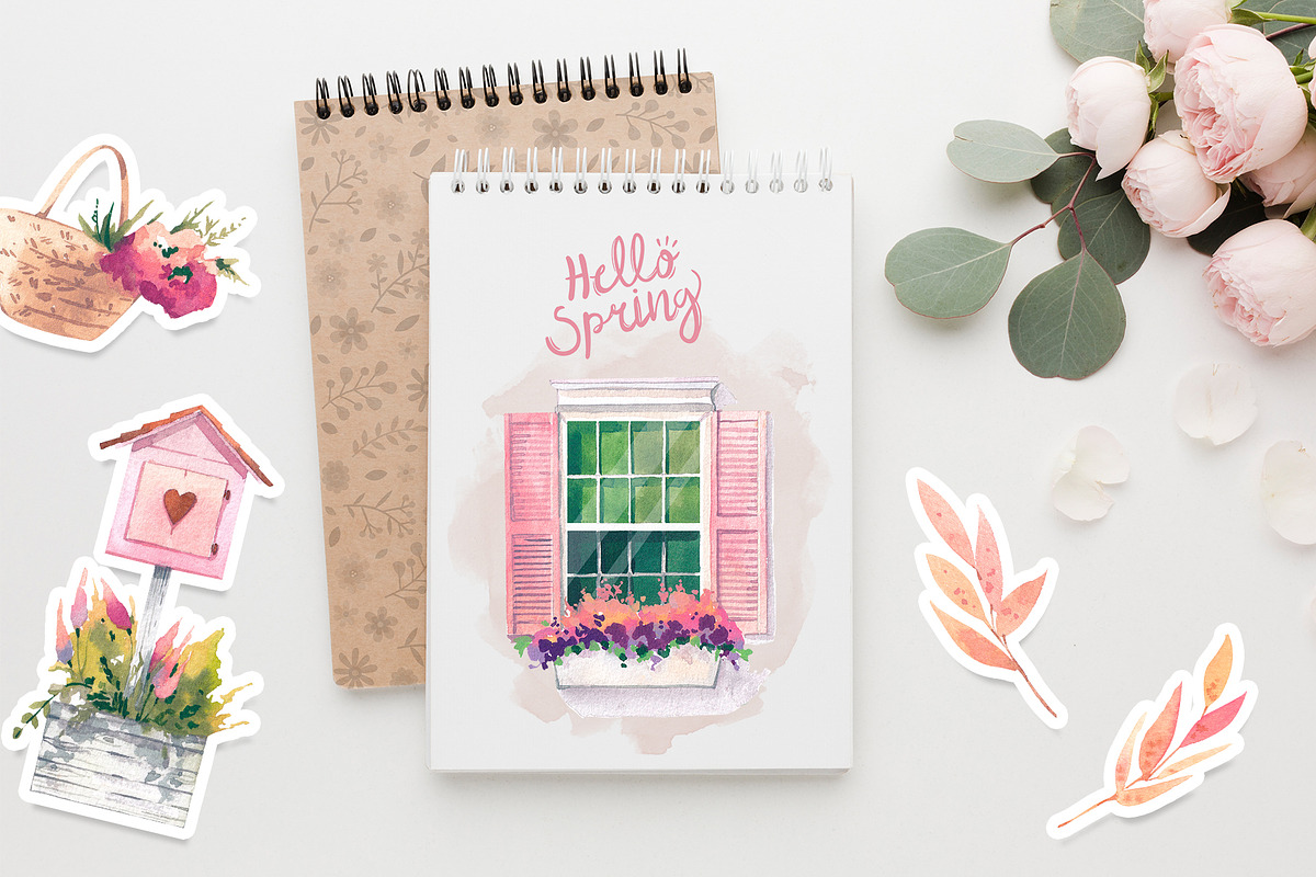 Hello Spring. Watercolor Clipart, an Illustration by VerAna