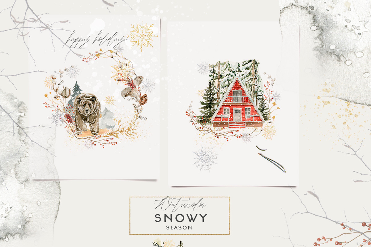 Winter christmas bundle Watercolor, a Seasonal Illustration by 60secondsArt