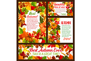 Autumn maple leaf, acorn and pumpkin vector poster | Seasonal ...