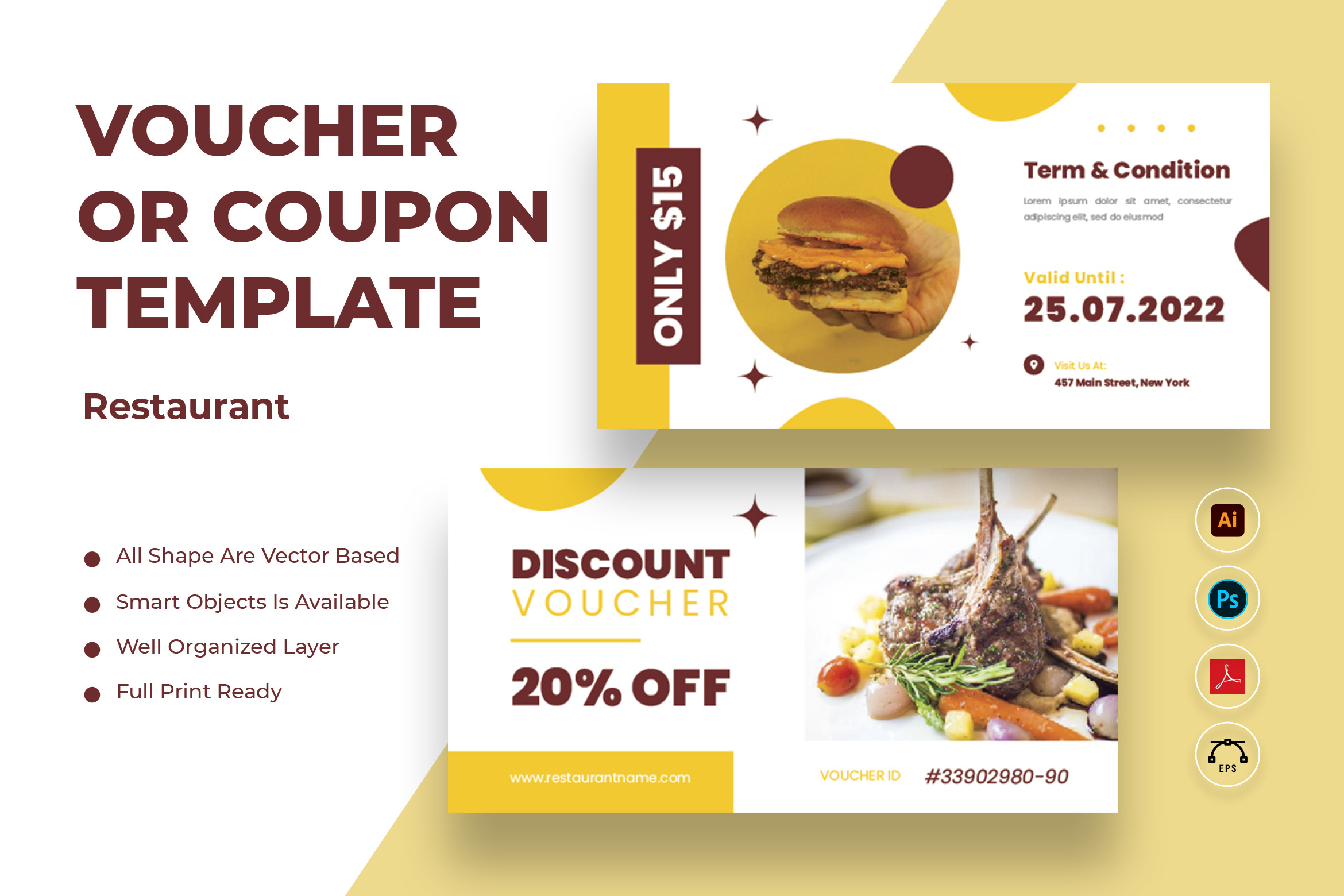 Restaurant Gift Voucher, a Stationery Template by Rahardi Creative