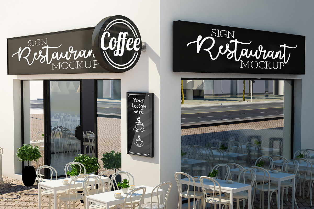 Cafe Facade mockup, a Print Template by McLittle Stock
