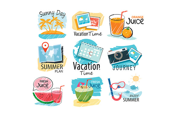 set of hand drawn summer sign, a Templates & Theme by kaisorn