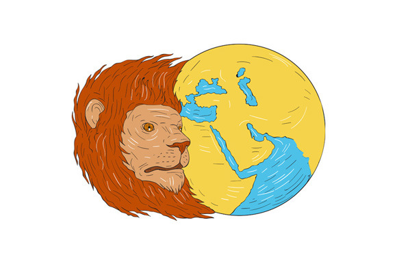 Lion Head Middle East Asia Map, an Animal Illustration by patrimonio