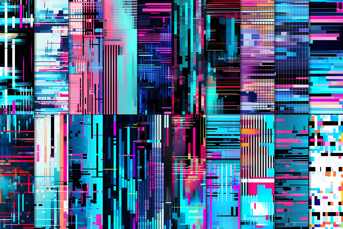 20 Seamless Digital Glitch Patterns, a Pattern Graphic by Nordic Design