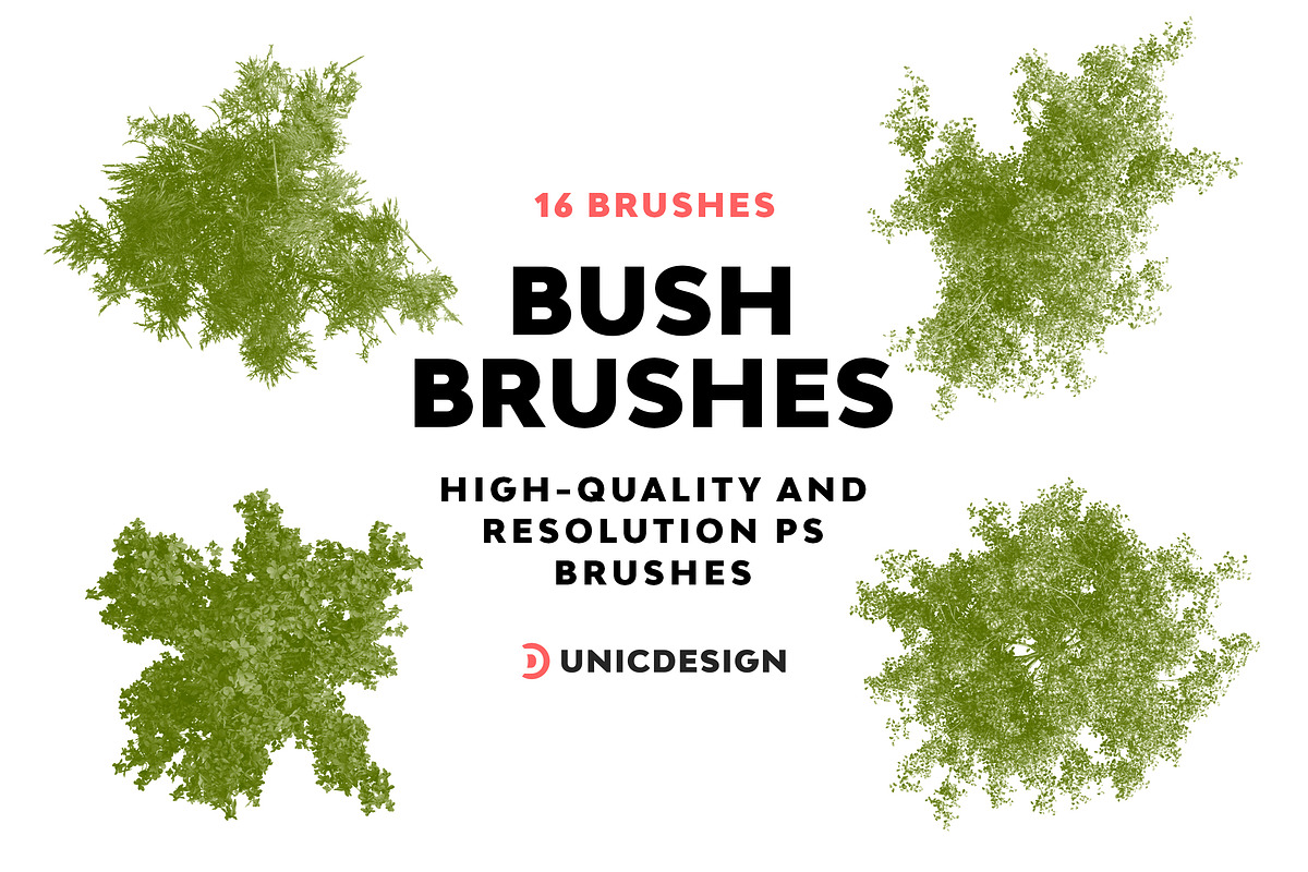 16 Bush Photoshop Brushes, a Brush Add-On by UnicDesign