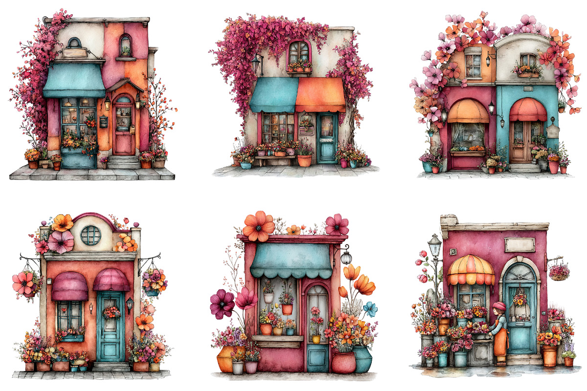 Whimsical Spring Florist Shop Clipar, an Illustration by CraftArtStudio