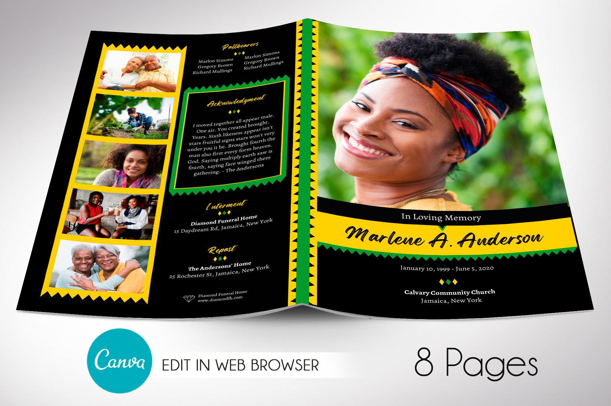Jamaican Funeral Program Canva 8 Pages