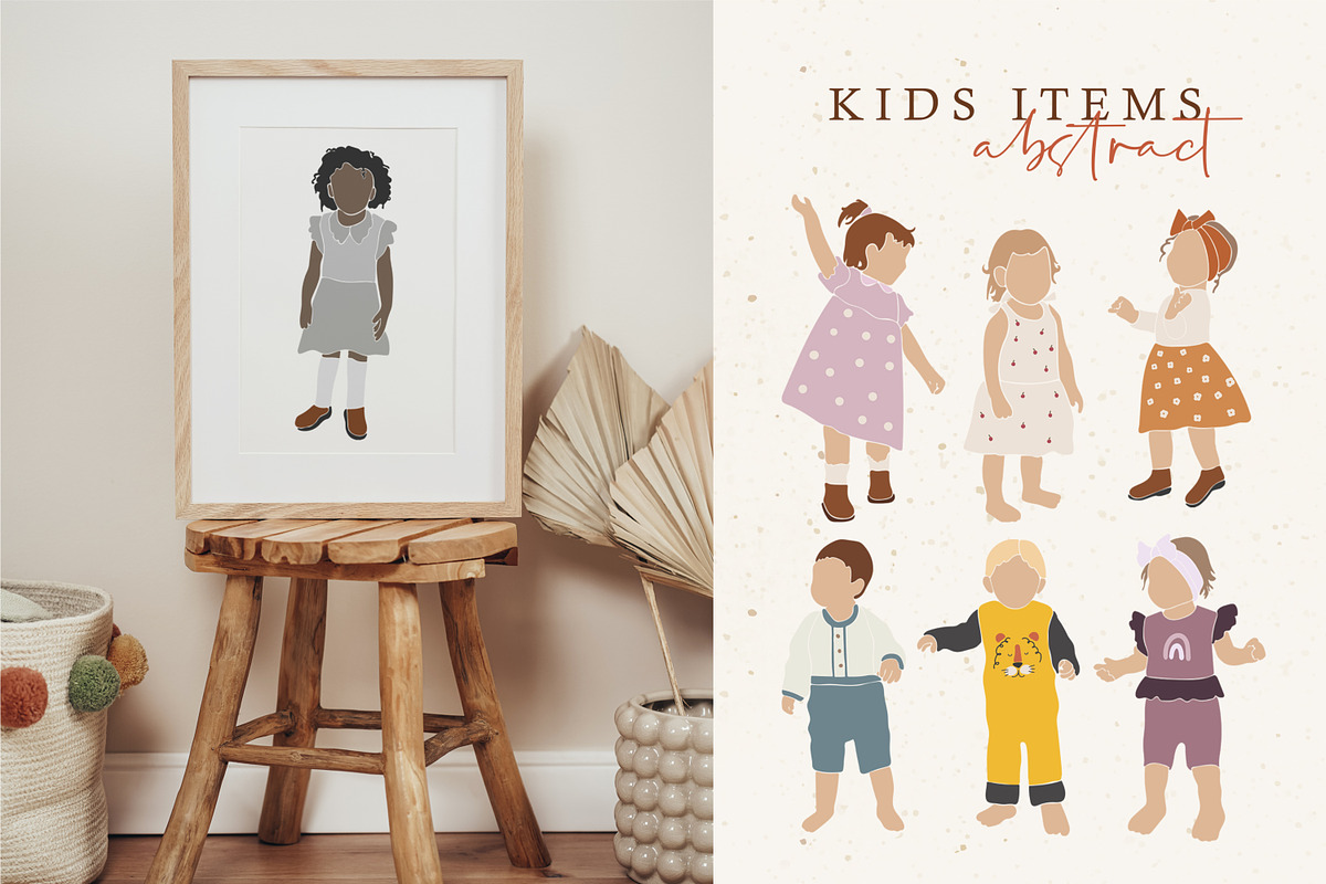 Boho kids clipart, Abstract kids art, an Illustration by ⋒DesignECShop⋒