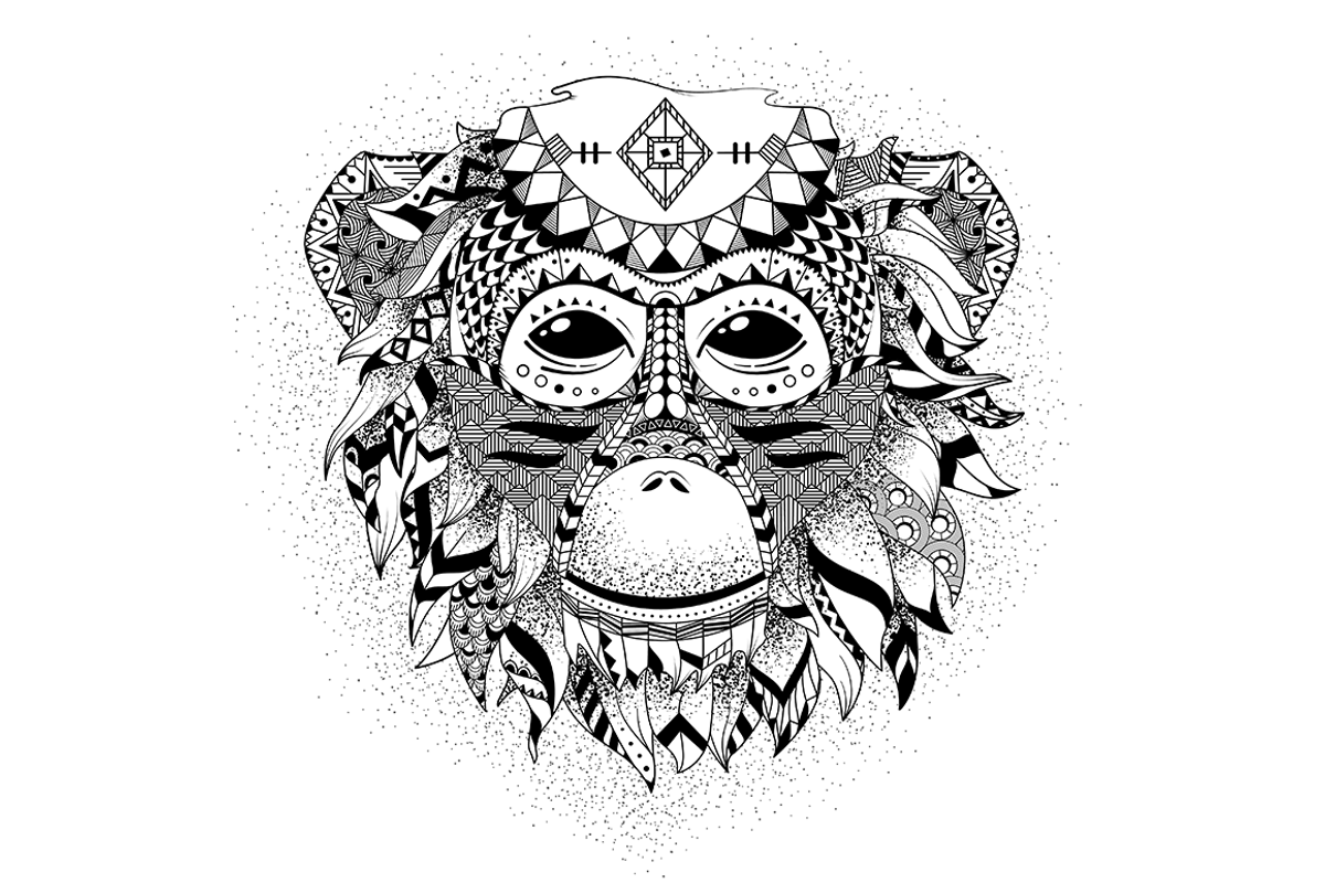 Zentangle Inspired monkey, a Decorative Illustration by Fay_Francevna