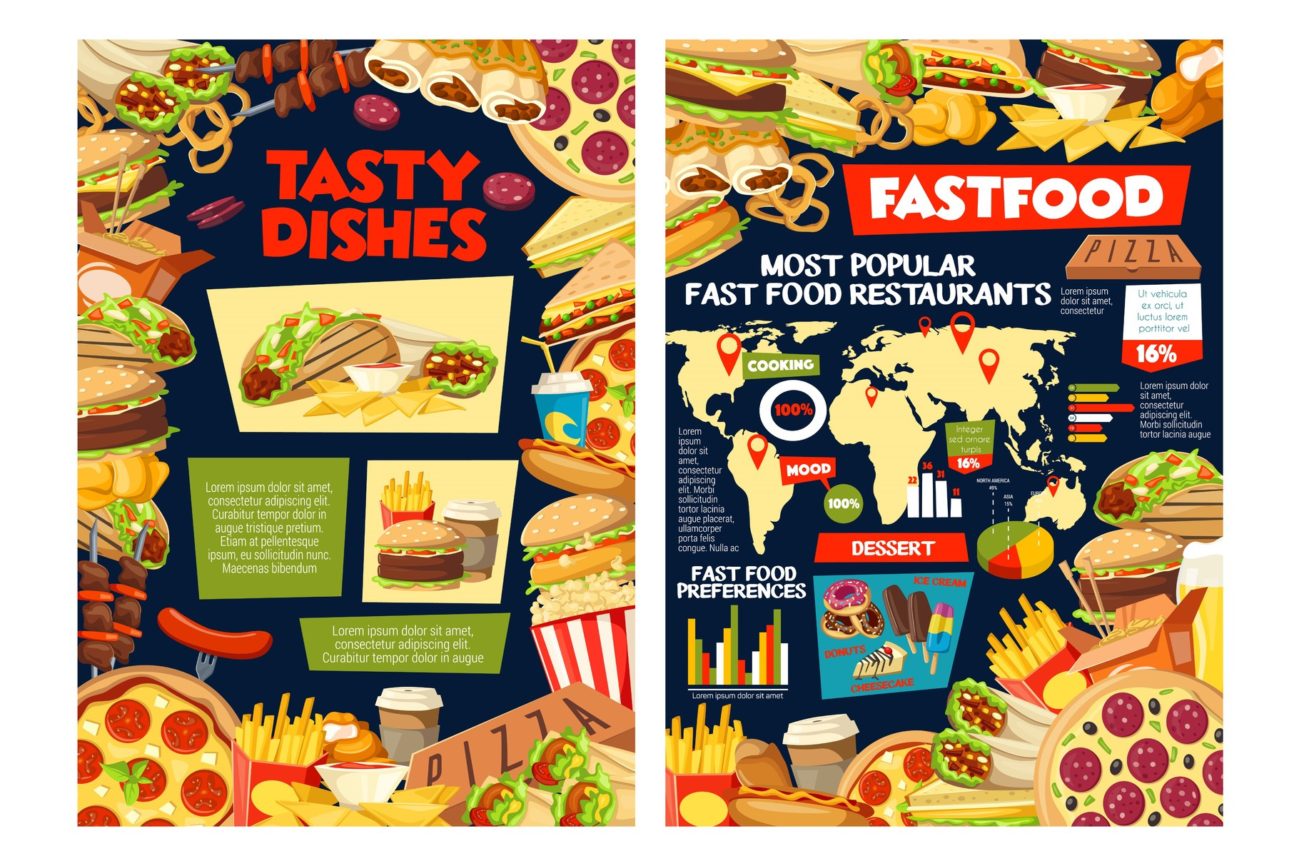 Fast food infographic, charts, a Food Illustration by Vector Tradition