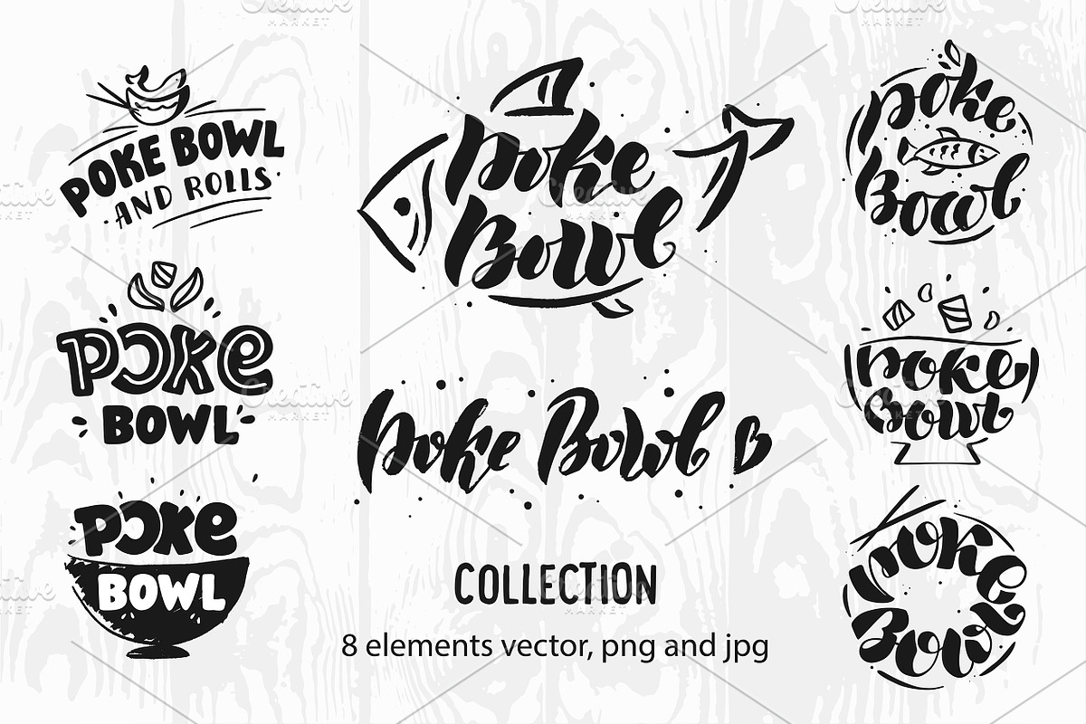 Poke bowl lettering set, a Food Illustration by Lettering_Logo