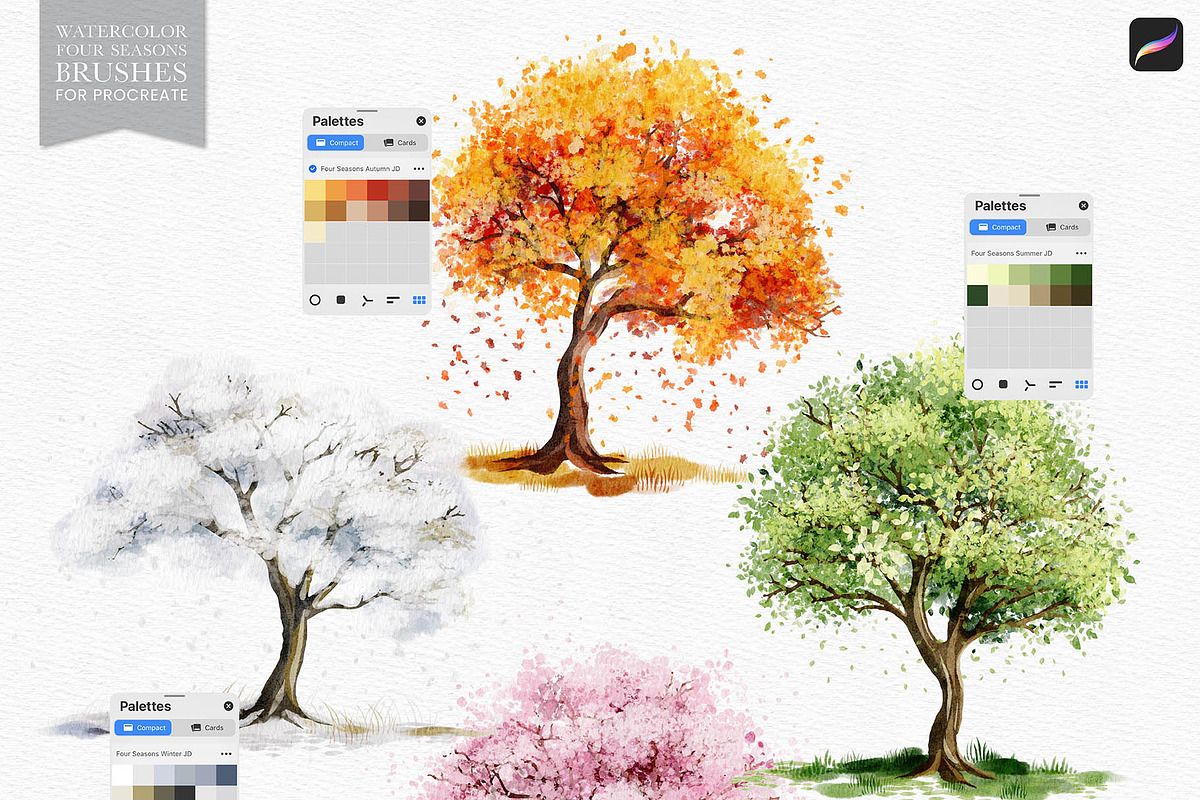 Watercolor Four Seasons Brushes, a Brush Add-On by Julia Dreams
