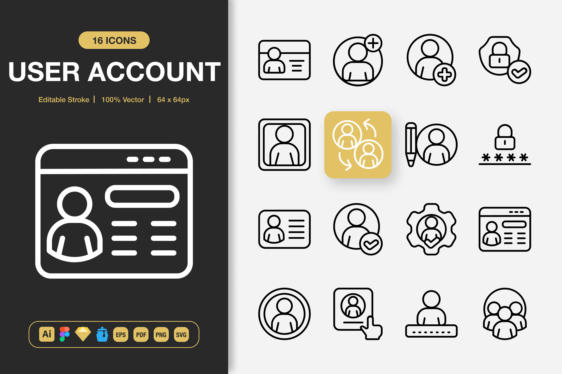 User Account Icons, an Outline Icon by Spacepixel Creative