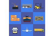 Logistics and freight transportation icon set, a Transportation ...