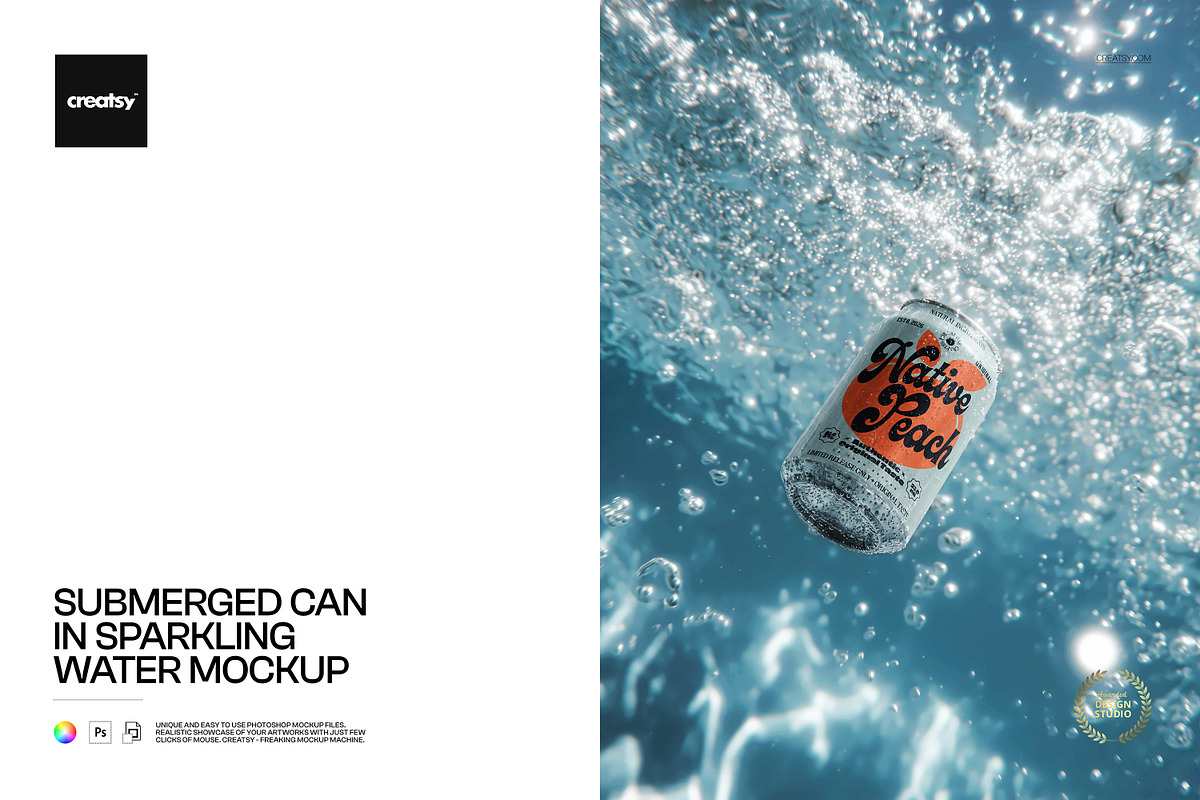 Submerged Can in Water Mockup, a Cups & Container Mockup by creatsy5