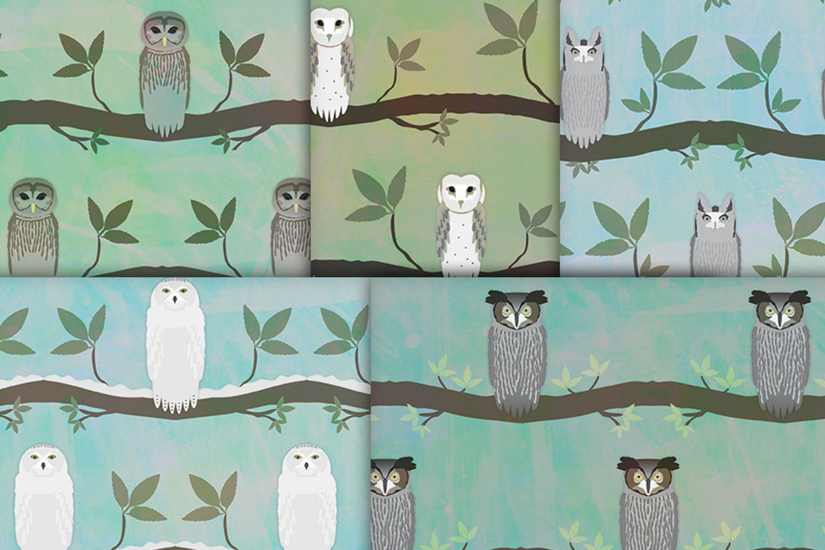 Woodland Owl Digital Paper Patterns, a Pattern Graphic by VizualStorm