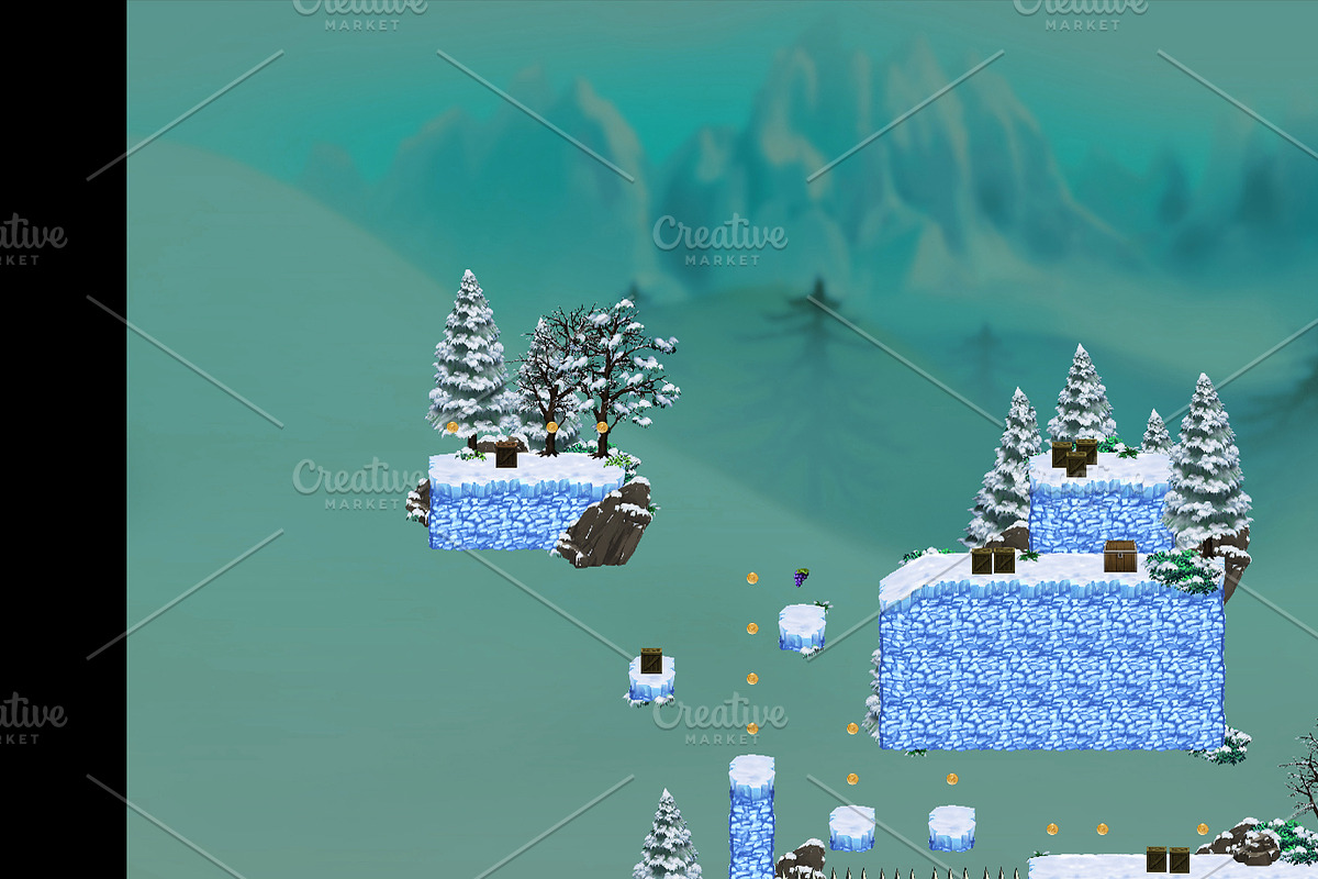 Snowy Mountains - Platformer Tileset, an Illustration by LudicArts
