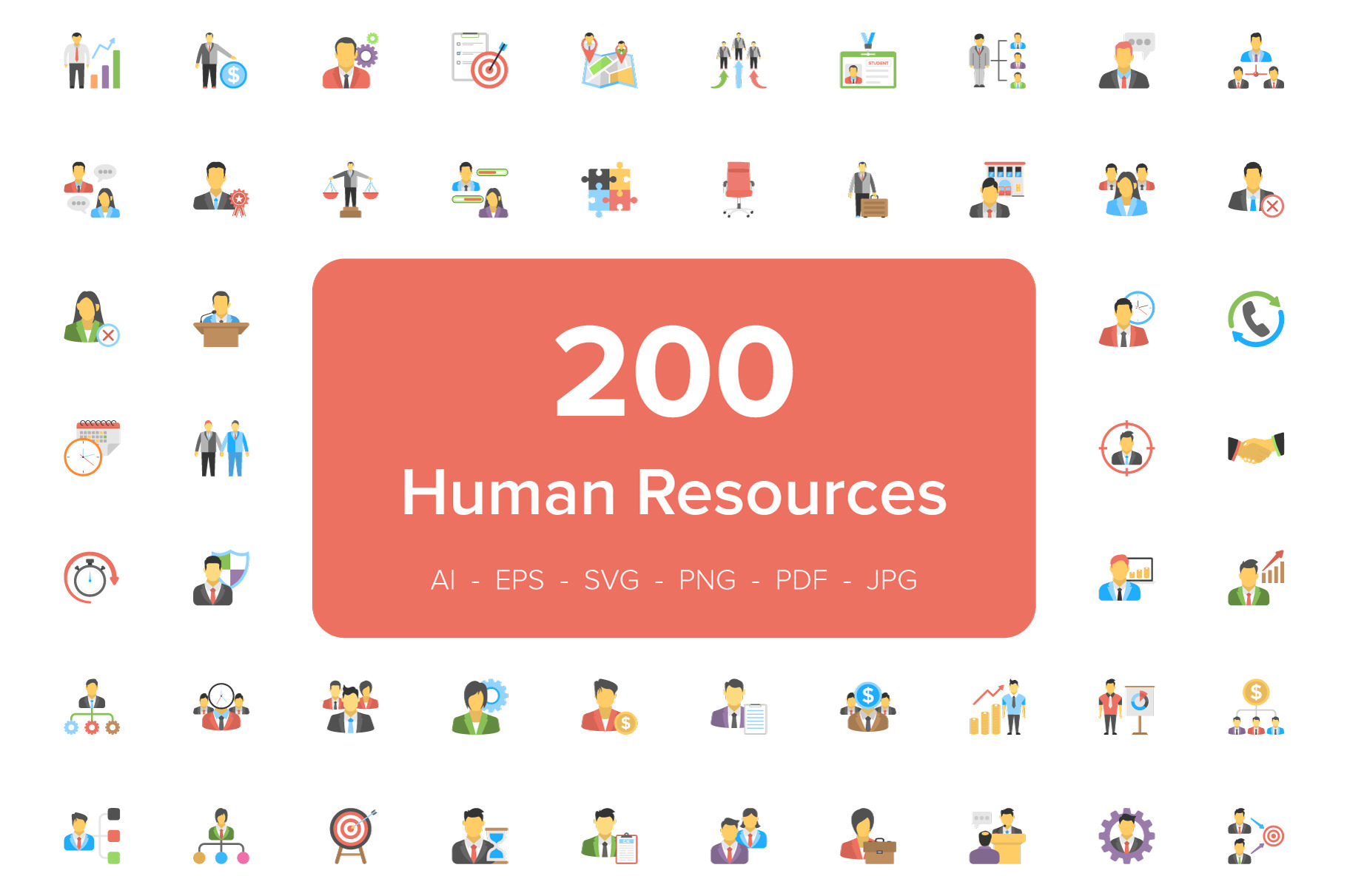 200 Human Resource Flat Icons, an Icon by Creative Stall