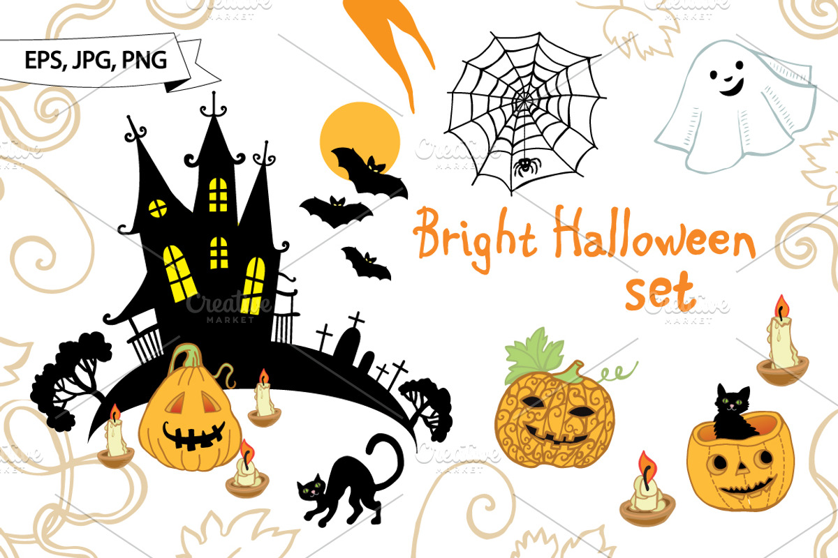 Bright Halloween set, an Illustration by Watercolor dreams