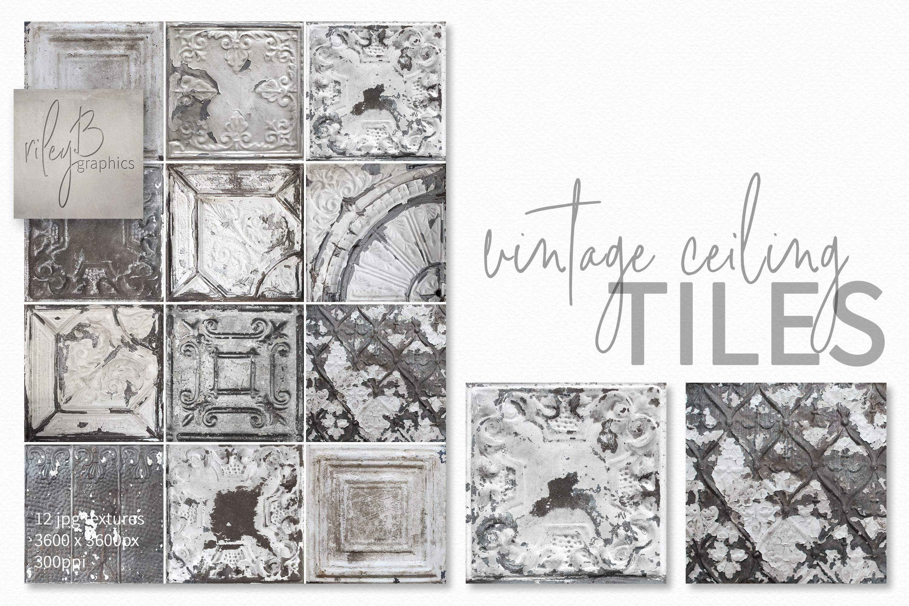 Vintage Ceiling Tile Textures, a Texture Graphic by rileyBgraphics