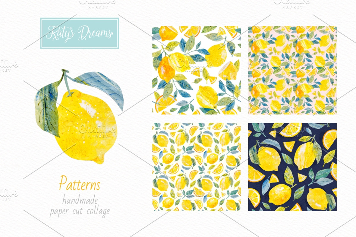 Collage Lemons, a Decorative Illustration by Ekaterina Mikheeva