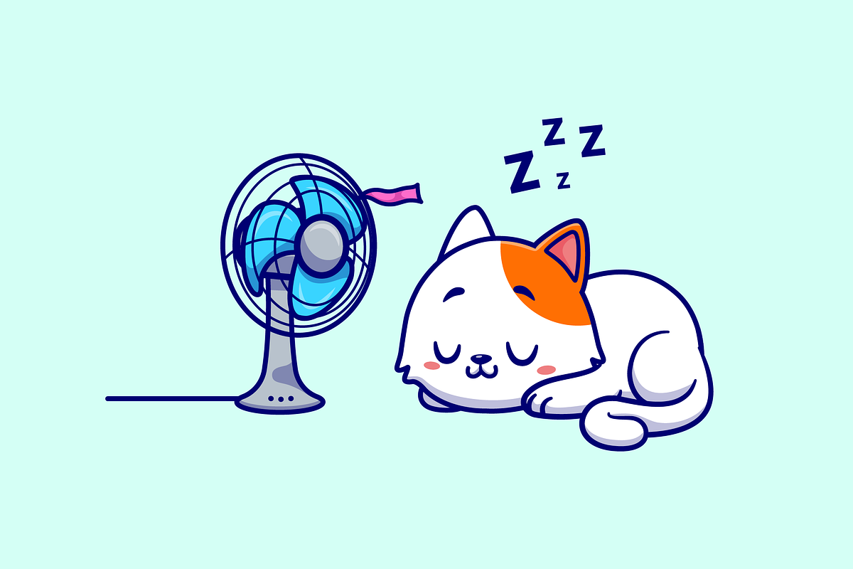 Cute Cat Sleeping With Fan Cartoon, an Animal Illustration by Catalyst Labs