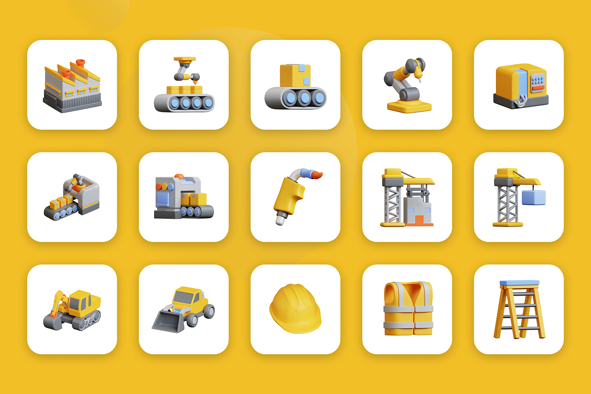 3D Animated Manufacturing Icon Set, a Scene 3D Model by Flat Icons