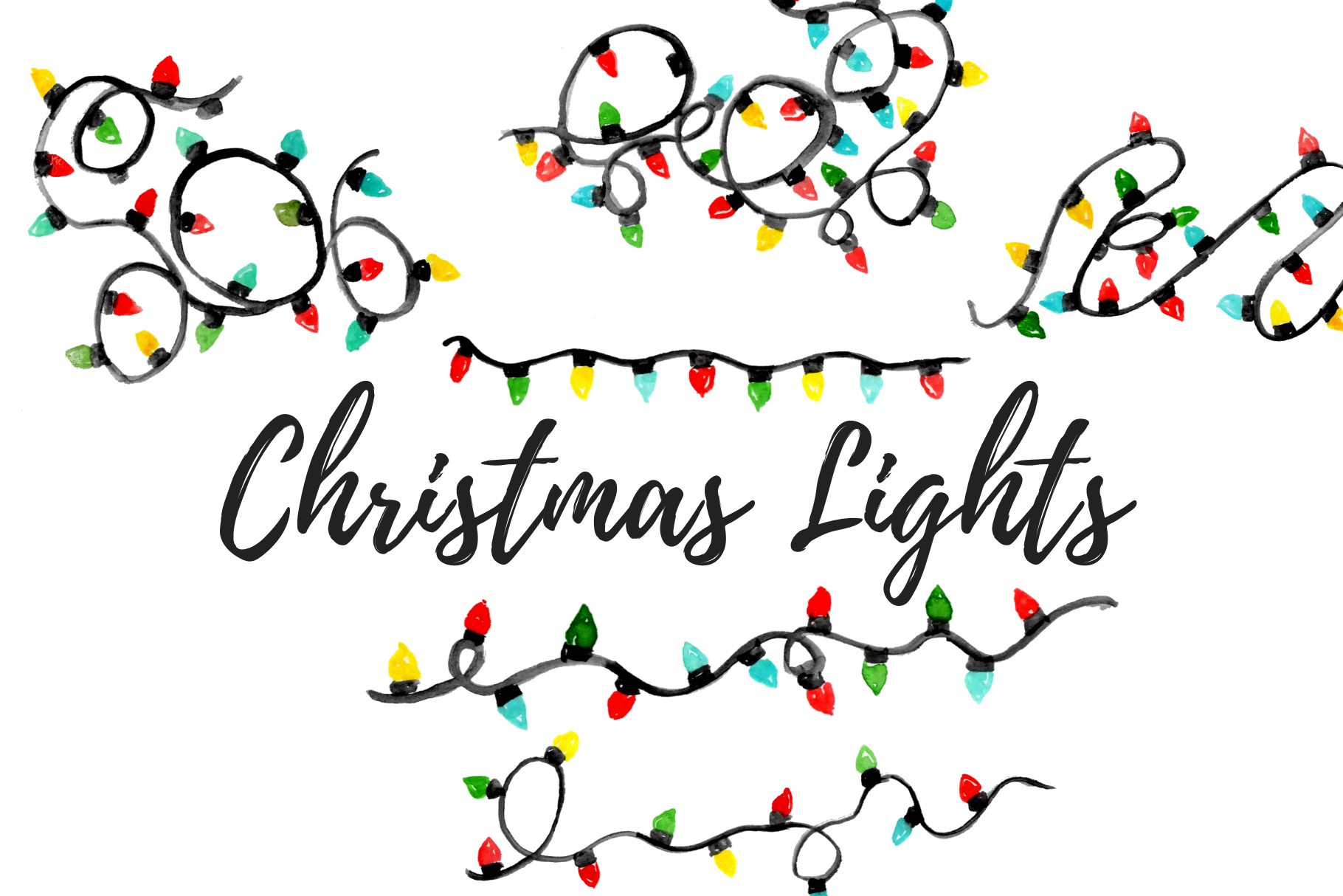 Watercolor Christmas Lights Clipart, an Illustration by Writelovely