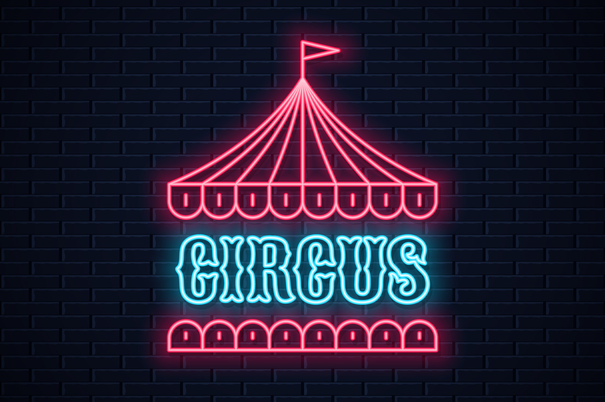 Circus neon sign. Neon circus tent., a Decorative Illustration by PushLogo