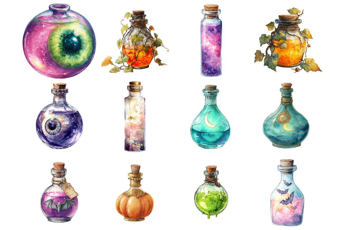 Watercolor Halloween Potion Clipart, a Graphic by CitraGraphics