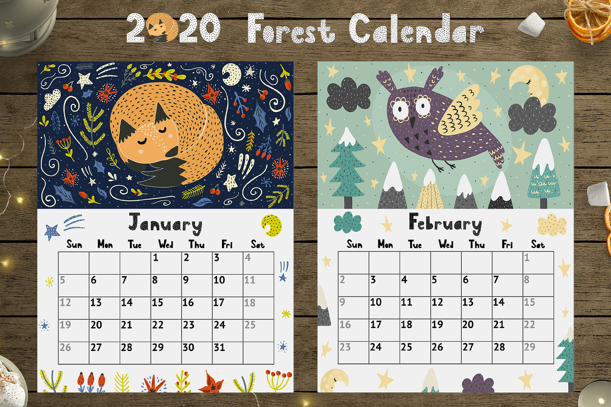 2020 Forest Calendar Template, a Stationery Template by Gulnara Sabirova