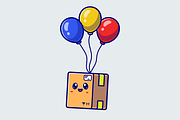Cute Box Floating With Balloon | Object Illustrations ~ Creative Market