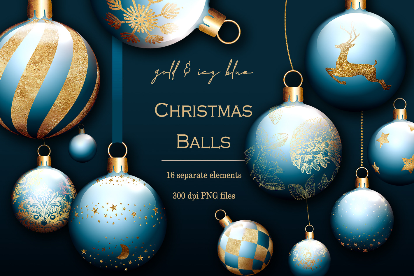 Blue and gold christmas balls - PNG, an Object Graphic by PixelJungle