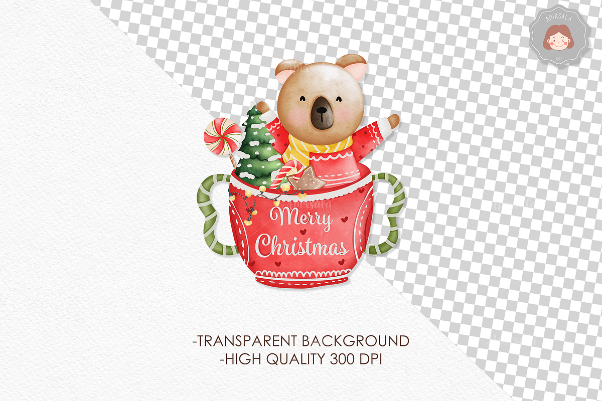 Watercolor Christmas Santa Animals, an Animal Illustration by Apixsala