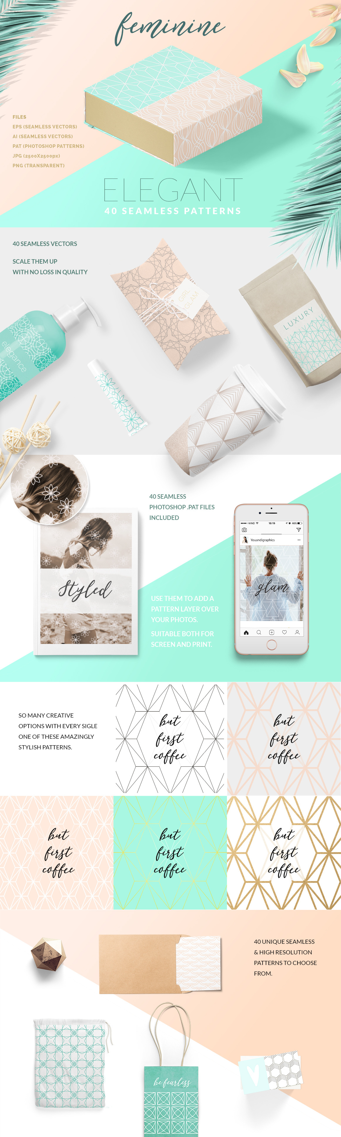 Feminine Elegant Patterns, a Pattern Graphic by Youandigraphics