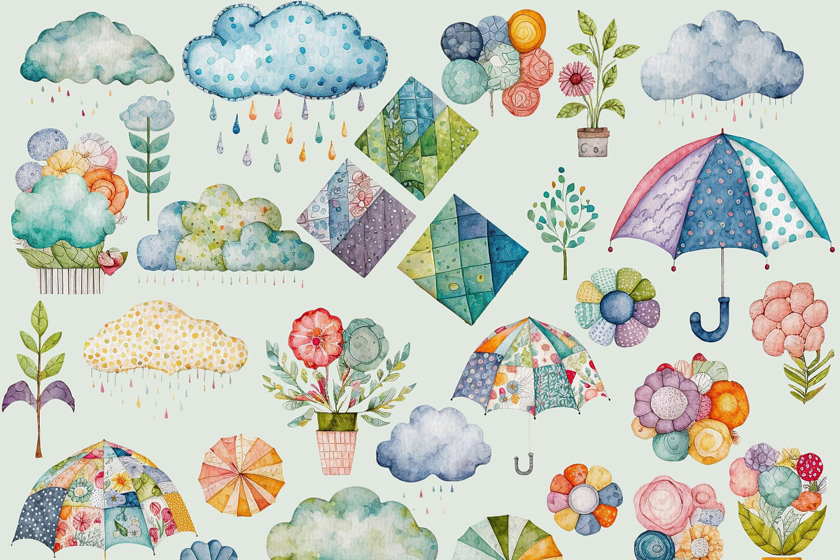 Spring Showers Quilt Clipart, a Graphic by JBArt Clipart | Creative Market
