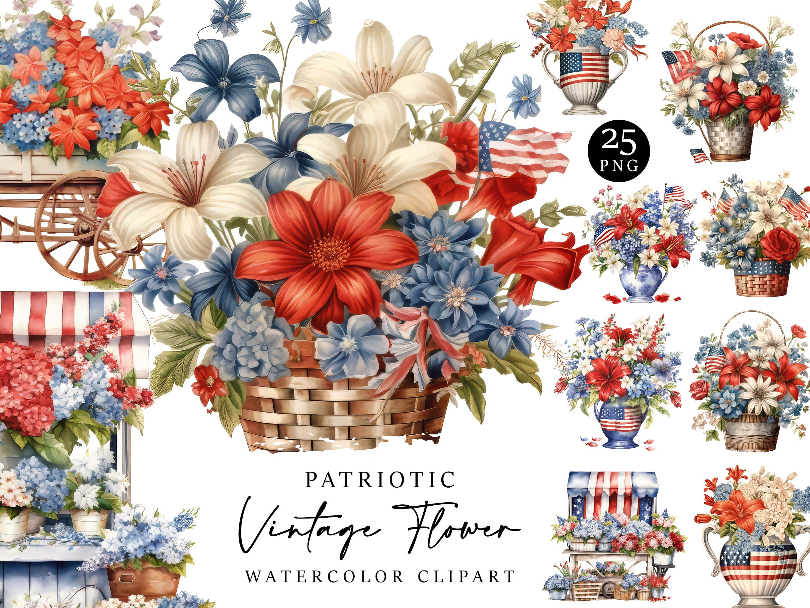 Patriotic Vintage Flower Clipart, a Decorative Illustration by Design ...