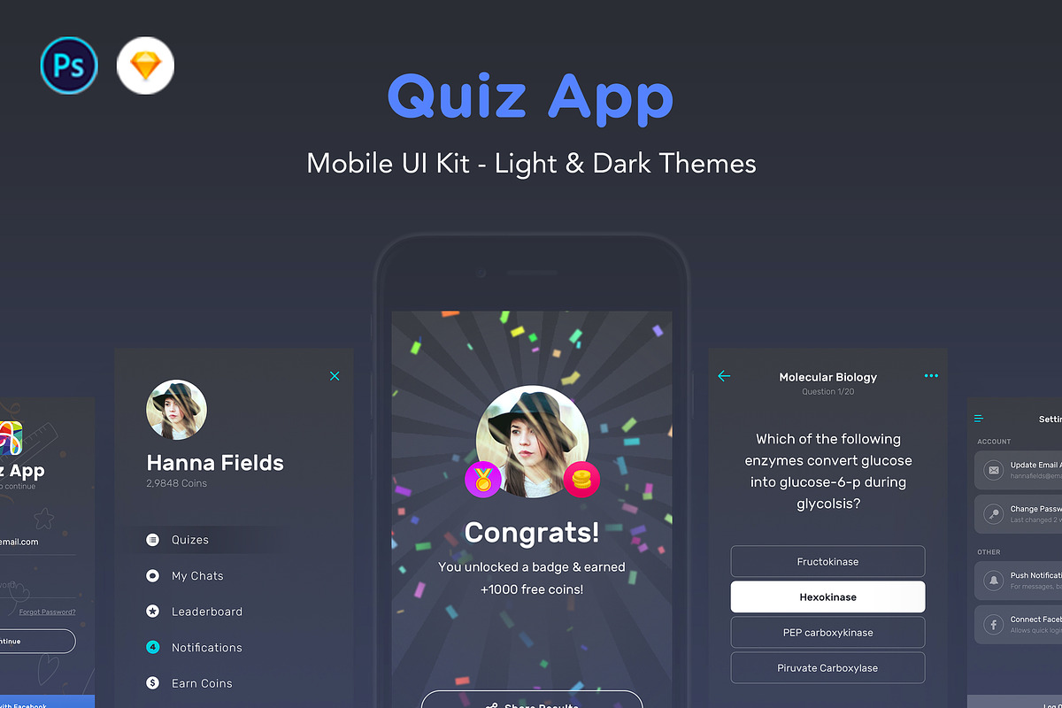 Quiz App - Mobile Trivia Game UI Kit, an UI Kit Template by Nimart