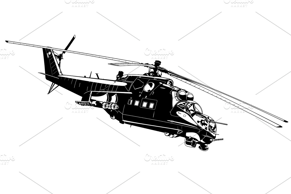 Attack helicopter Mi-24, an Illustration by CatMadePattern | Creative ...