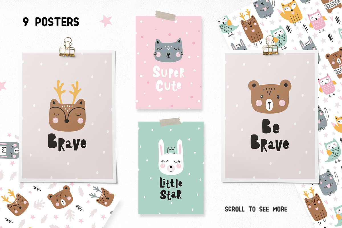 Set cute animals, posters, planner, an Animal Illustration by Ekaterina